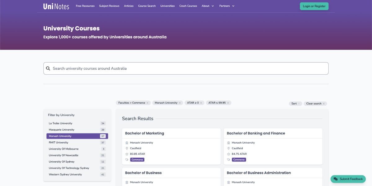 Using Course Search to find your ideal degree | ATAR Notes